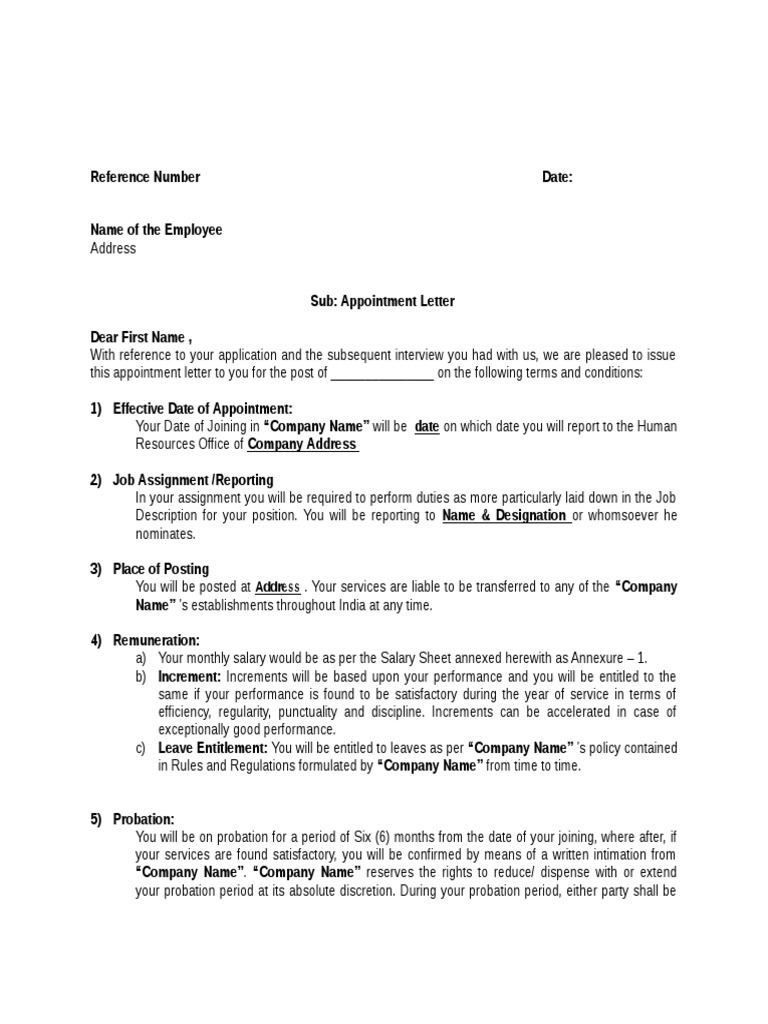 Appointment Letter Format | PDF | Employment | Physician