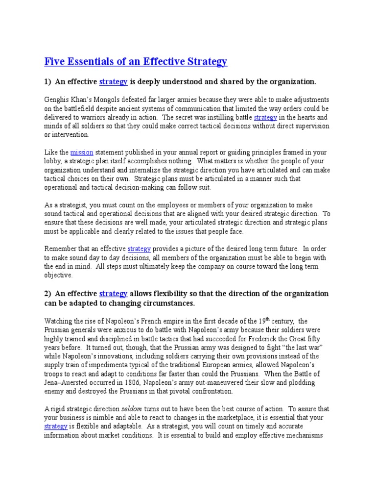 Five Essentials of An Effective Strategy | PDF | Military Strategy ...