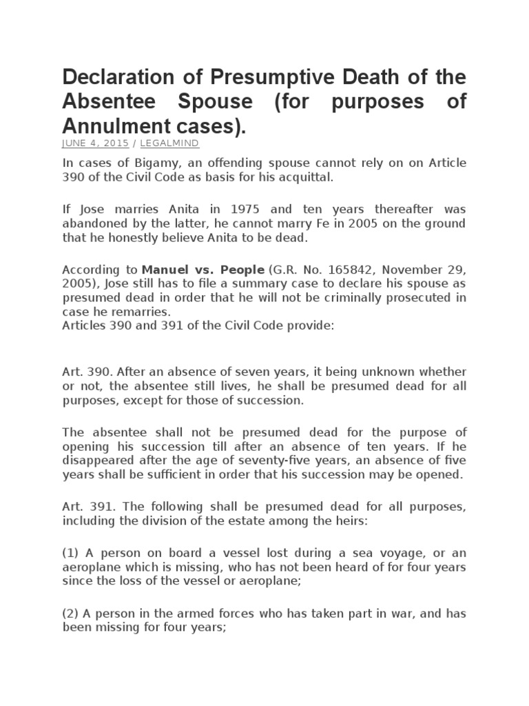 Presumptive Death Declaration in the Philippines | PDF