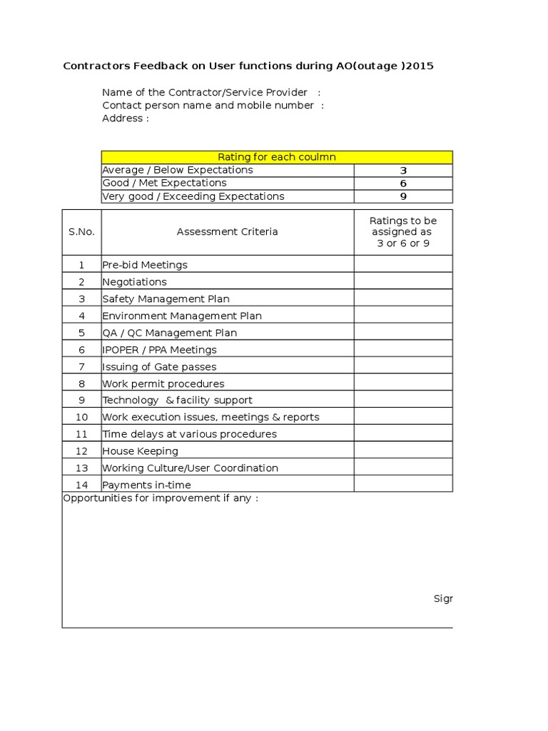Contractors Feedback On User Functions During AO (Outage) 2015 | PDF