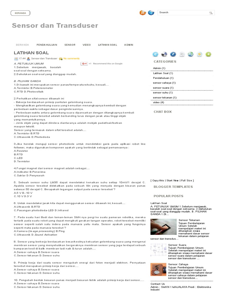Latihan Soal - Sensor Dan Transduser | PDF