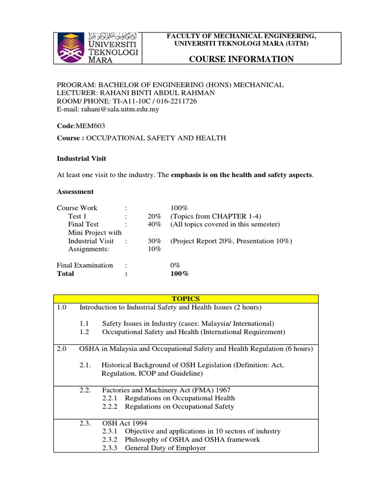 Osha Lesson Plan | PDF | Occupational Safety And Health Administration ...