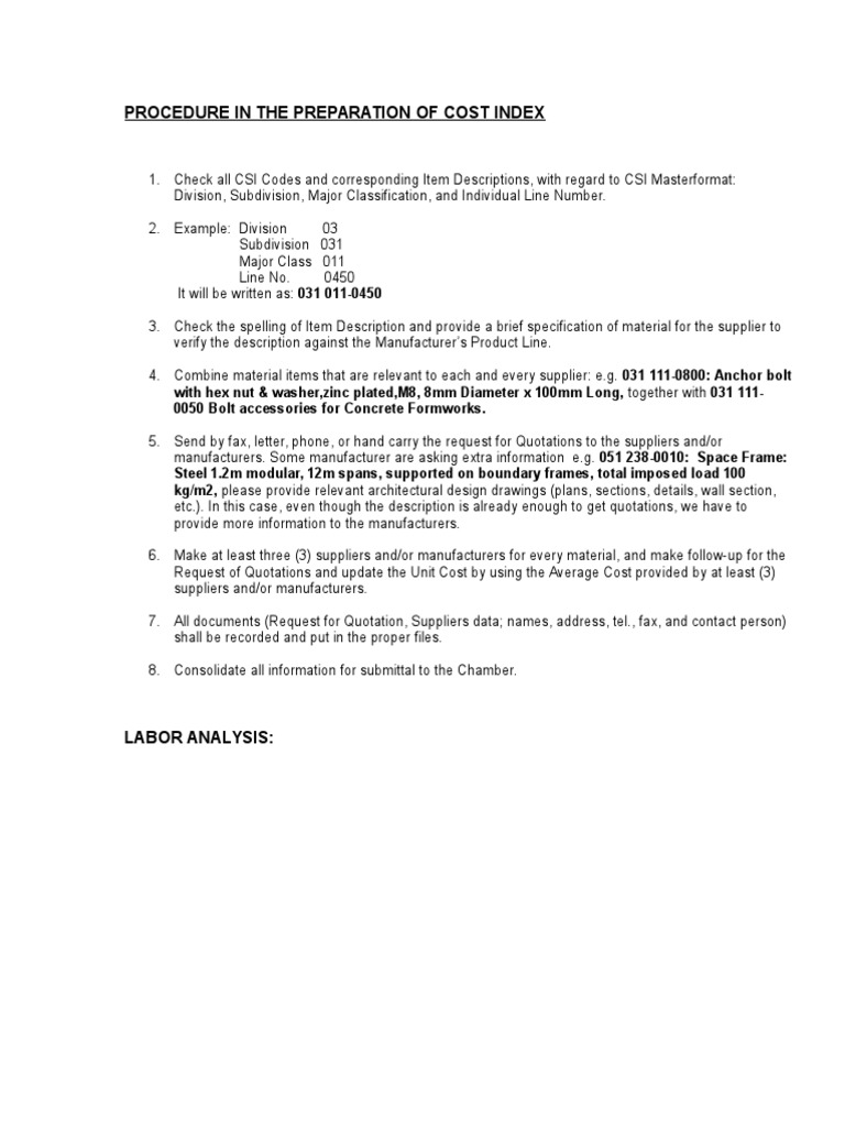 Cost Index Procedure | PDF