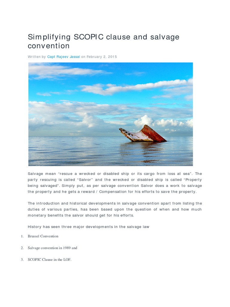Simplifying SCOPIC Clause and Salvage Convention | PDF | Marine Salvage ...