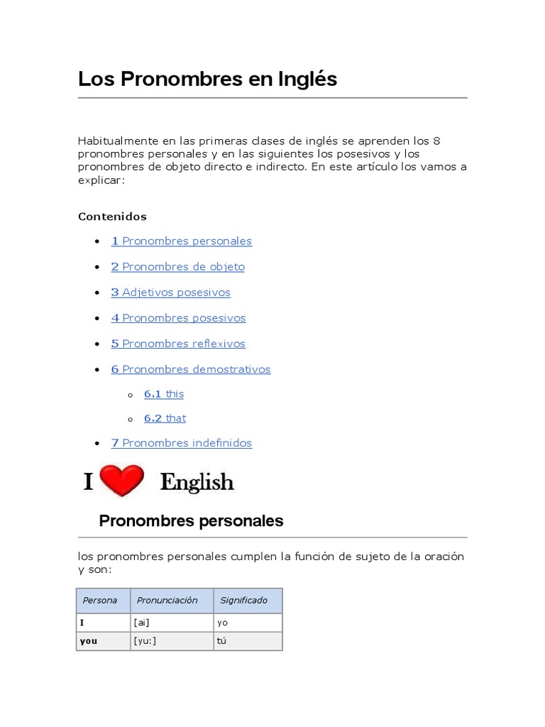 Los Pronombres en Inglés | Pronombre | Objeto (gramática) | Prueba ...