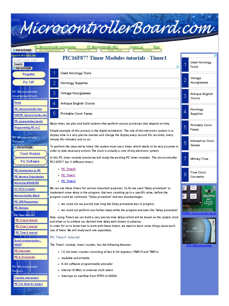 PIC16F877 Timer Modules Tutorials - Timer1 | PDF | Timer | Microcontroller