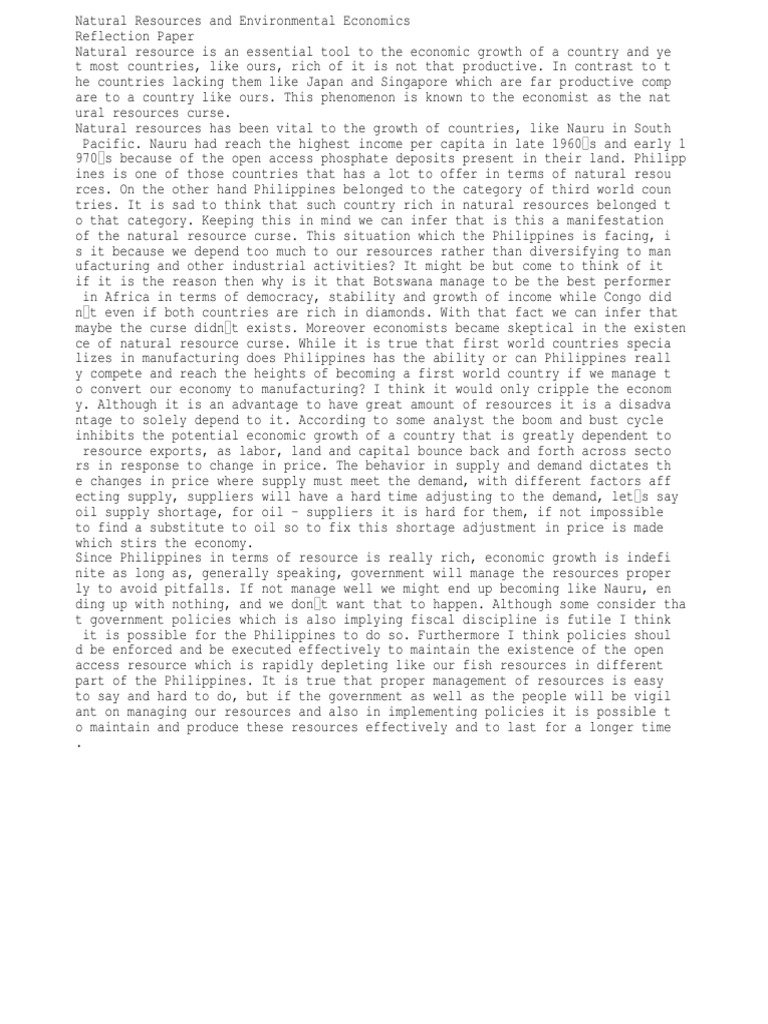 Reflection Paper For Environmental Economics | PDF | Economic Growth ...