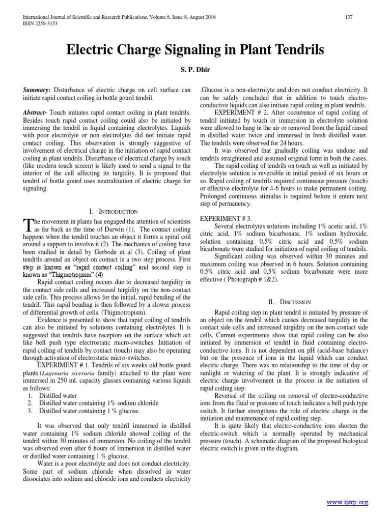 Electric Charge Signaling in Plant Tendrils | PDF | Sodium | Chloride