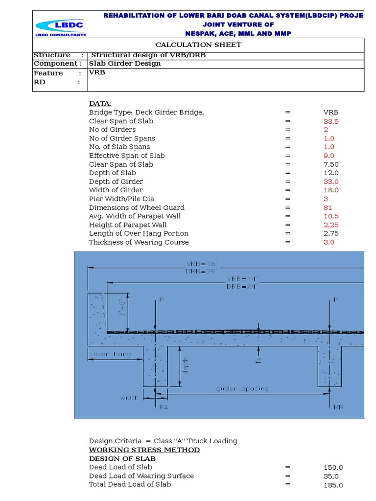 Calculation Sheet Structure: Structural Design of VRB/DRB Component: Slab Girder Design Feature ...