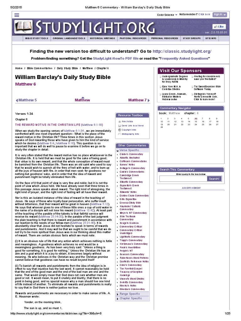 Matthew 6 Commentary - William Barclay's Daily Study Bible | PDF ...