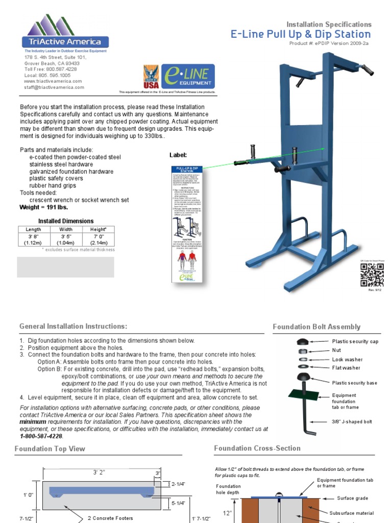 E-Line Pull Up & Dip Station: Installation Specifications | PDF | Screw ...
