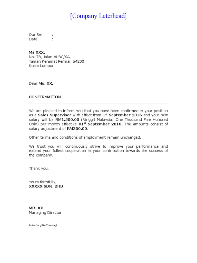 Confirmation Letter - Example | PDF