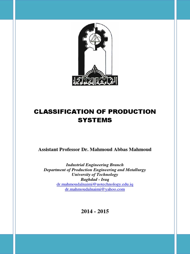 Classification of Production Systems: Assistant Professor Dr. Mahmoud ...