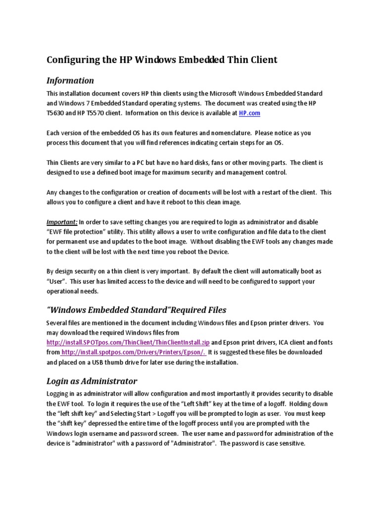 Configuring The HP Windows Embedded Thin Client: Information | PDF ...