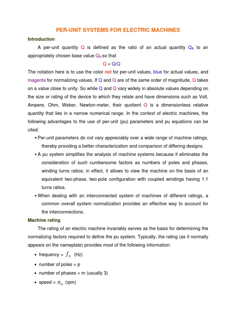 A Comprehensive Guide to Per-Unit Systems for Electric Machines | PDF ...