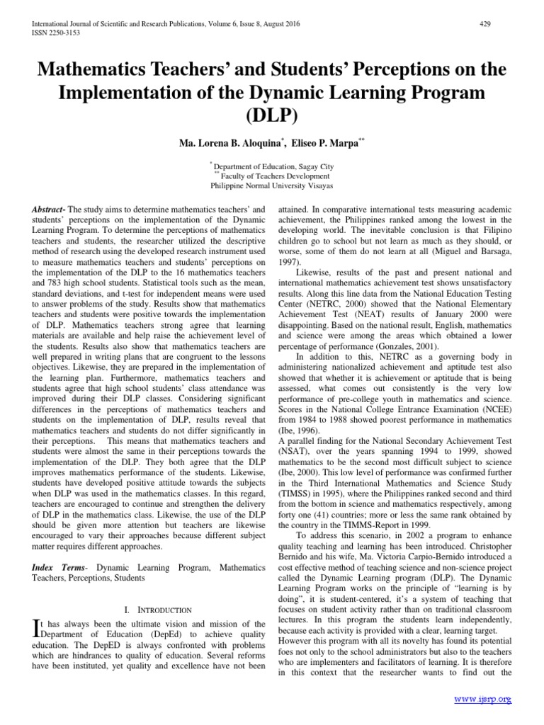 Mathematics Teachers' and Students' Perceptions On The Implementation ...