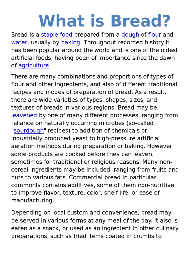 What Is Bread?: Staple Food Dough Flour Water Baking | PDF | Breads ...
