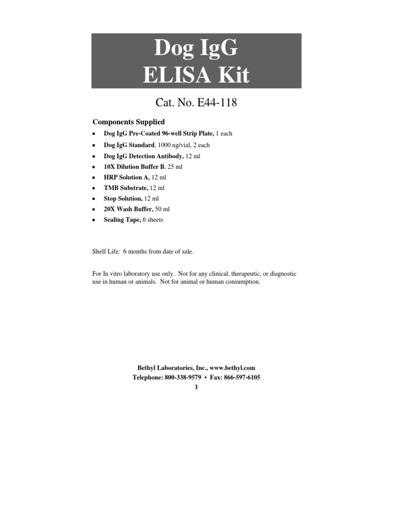 Dog Igg Elisa Kit: Cat. No. E44-118 | PDF | Elisa | Immunoglobulin G