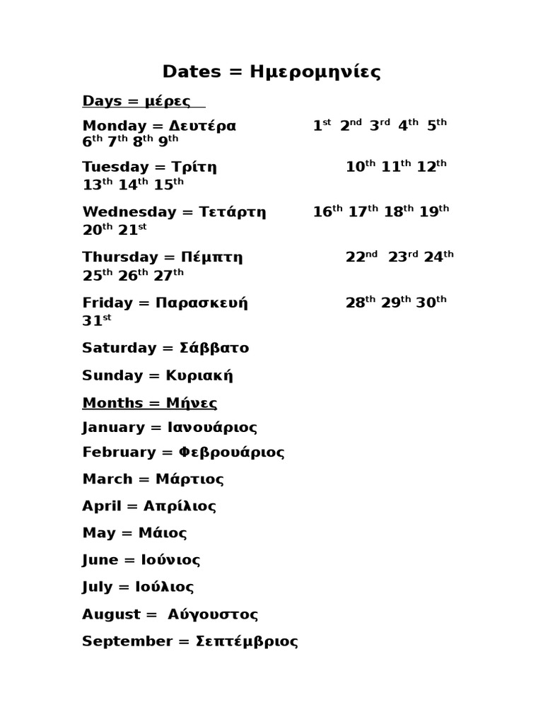 Dates = Ημερομηνίες: st nd rd th th th th th th th th th th th th th th ...