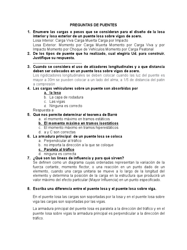Preguntas Puentes 3er Trimestre | PDF | Puente | Hormigón pretensado