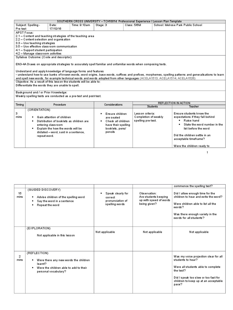 SOUTHERN CROSS UNIVERSITY - TCH10014 Professional Experience I Lesson ...