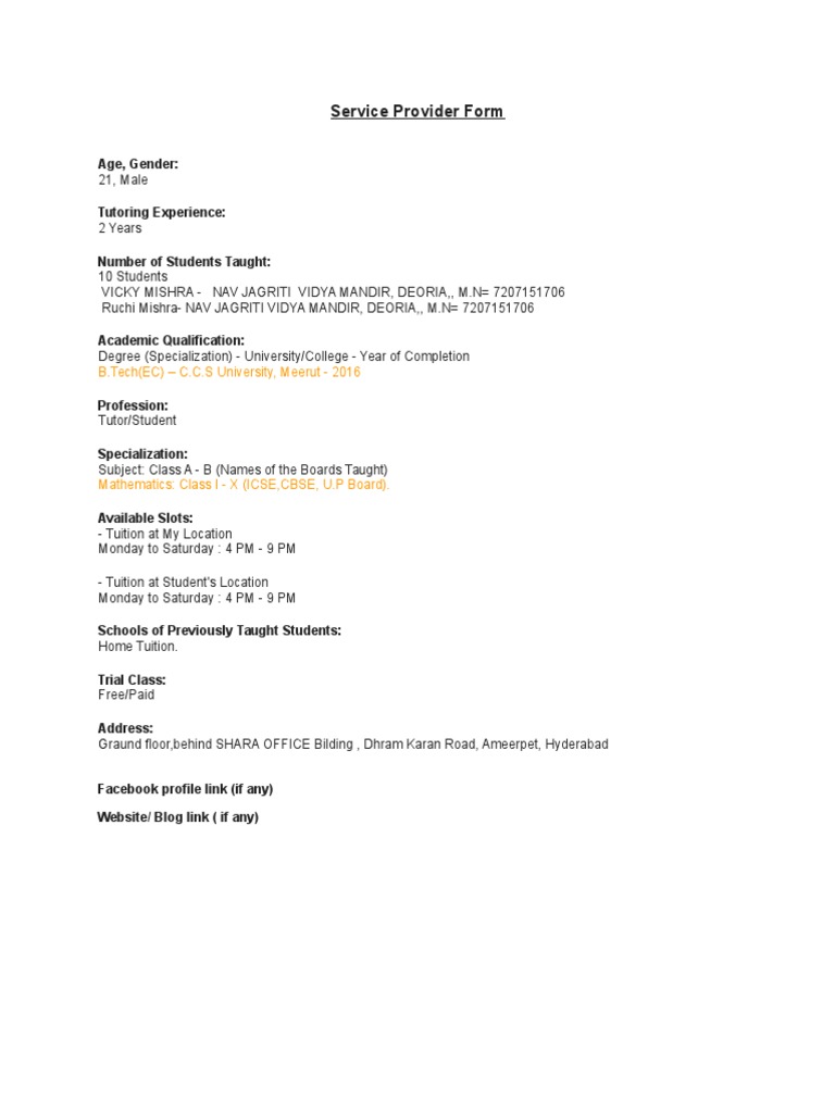 Service Provider Form 2 | Download Free PDF | Behavior Modification ...