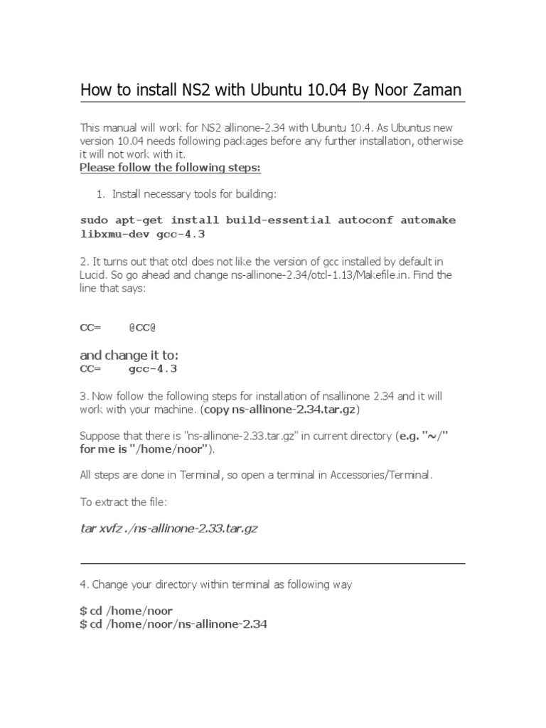 How To Install NS2 With Ubuntu 10.04 by Noor Zaman | PDF | Free Content | Free Software Projects