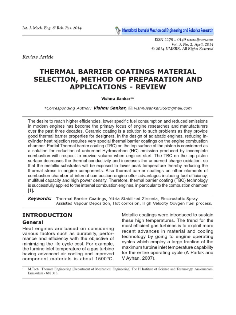 Thermal Barrier Coatings Material Selection, Method of Preparation and ...