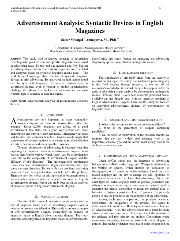 Advertisement Analysis: Syntactic Devices in English Magazines | PDF ...
