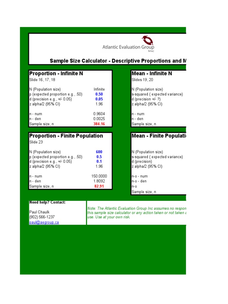 Sample Size Calculator - Descriptive Proportions and Means Proportion ...