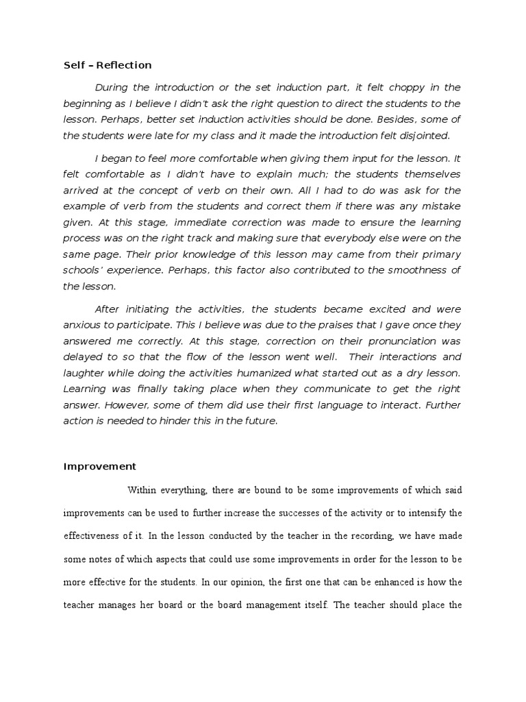 Self Reflection | PDF | Understanding | Teachers