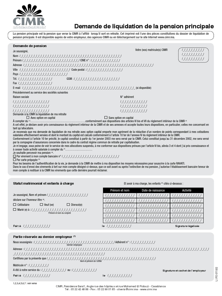 Demande de liquidation de pension CIMR | PDF | Retraite | Travail