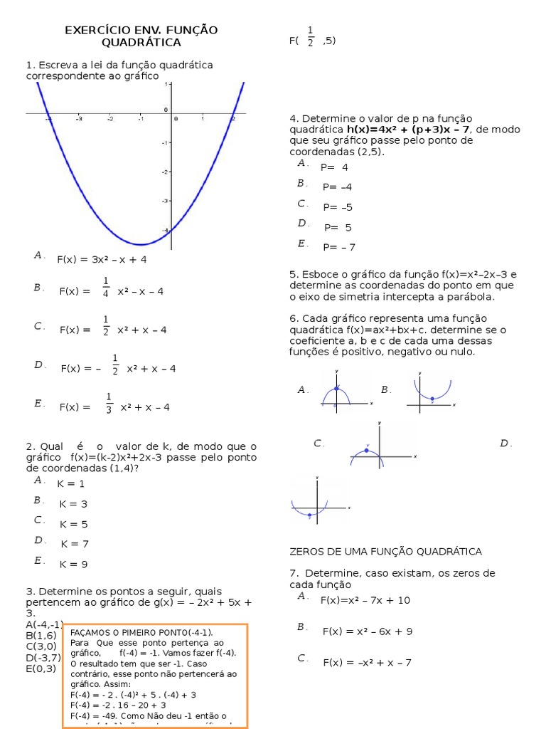 Exercício Envolvendo Função Quadrática, por Daniel Castro | Função ...