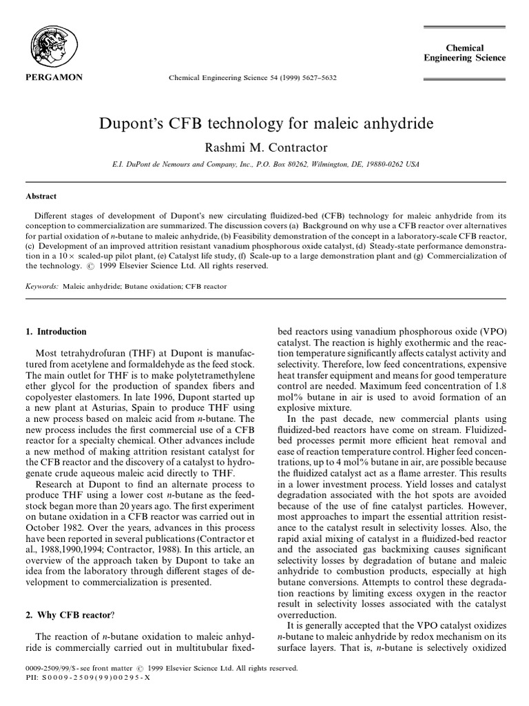 Dupont's CFB Technology For Maleic Anhydride | PDF | Tetrahydrofuran ...