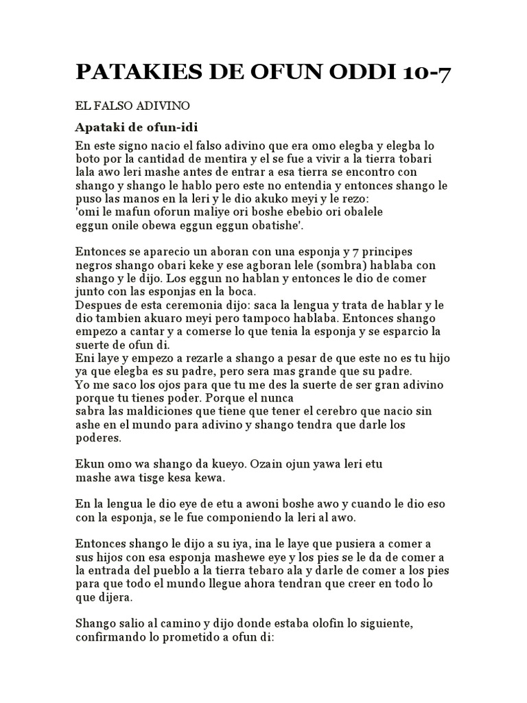 Patakies de Ofun Oddi 10-7 | Religión etnica | Deidades