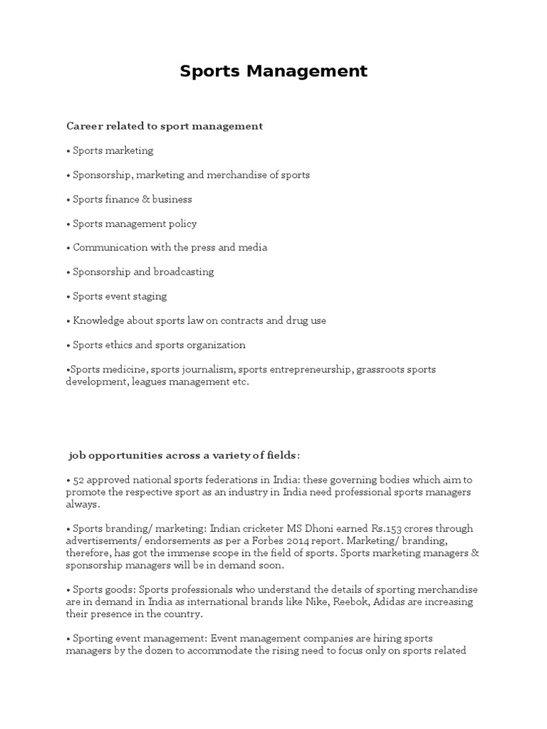 Sports Management | PDF | Sports | Business