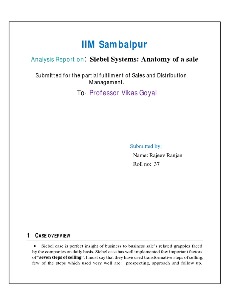 Siebel Systems Sales Analysis Report | PDF | Sales | Market (Economics)