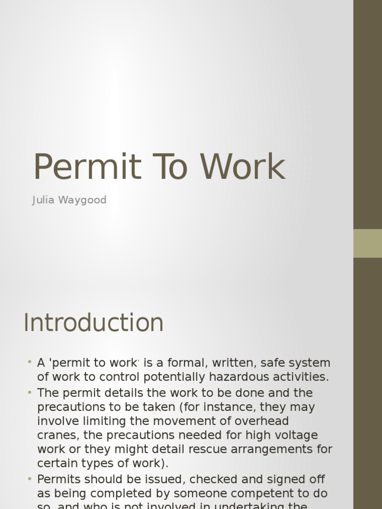 Permit To Work | PDF | Safety | Risk