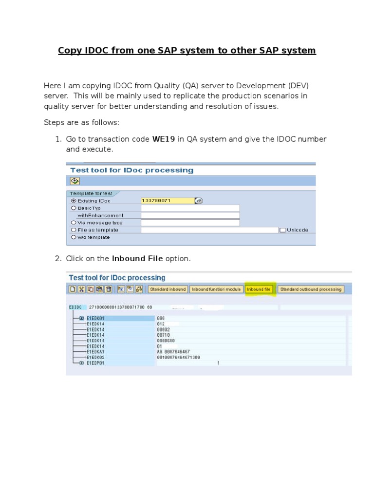 Copy IDOC From One SAP System To Other SAP System | PDF | Filename ...