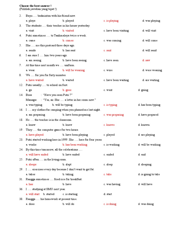 Analyzing Verb Tenses and Aspects in a Multiple Choice English Grammar ...