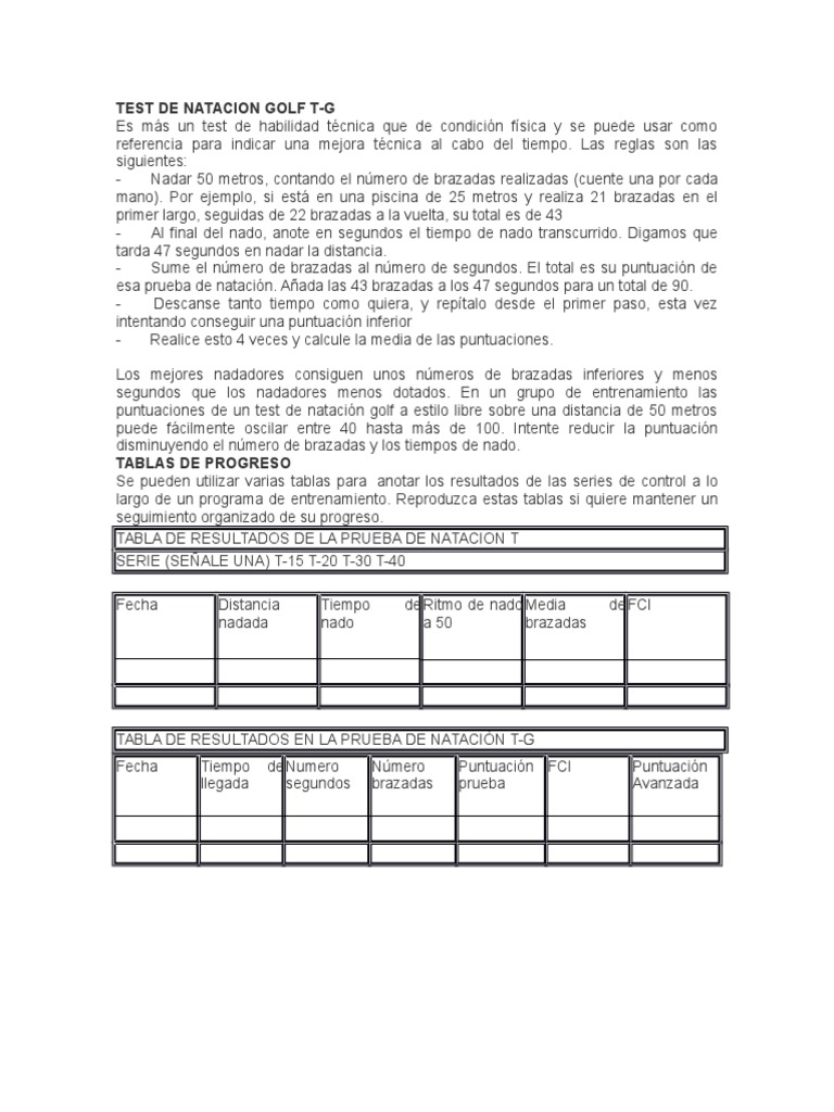 Test de Natacion Golf T | PDF