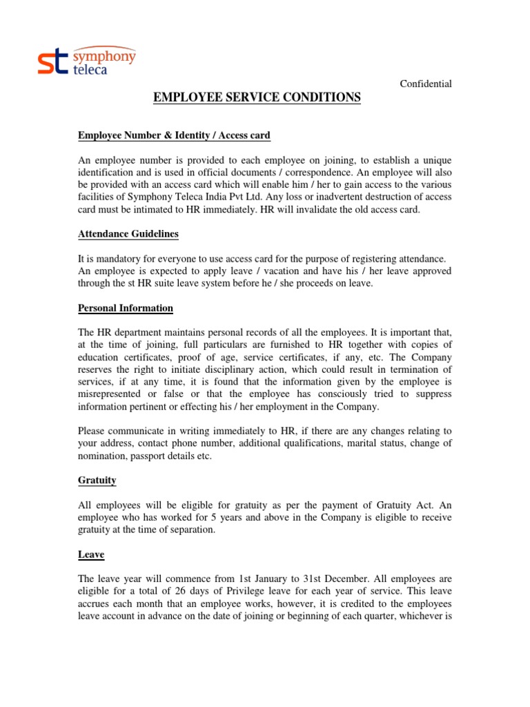 Employee Service Conditions | PDF | Identity Document | Employment