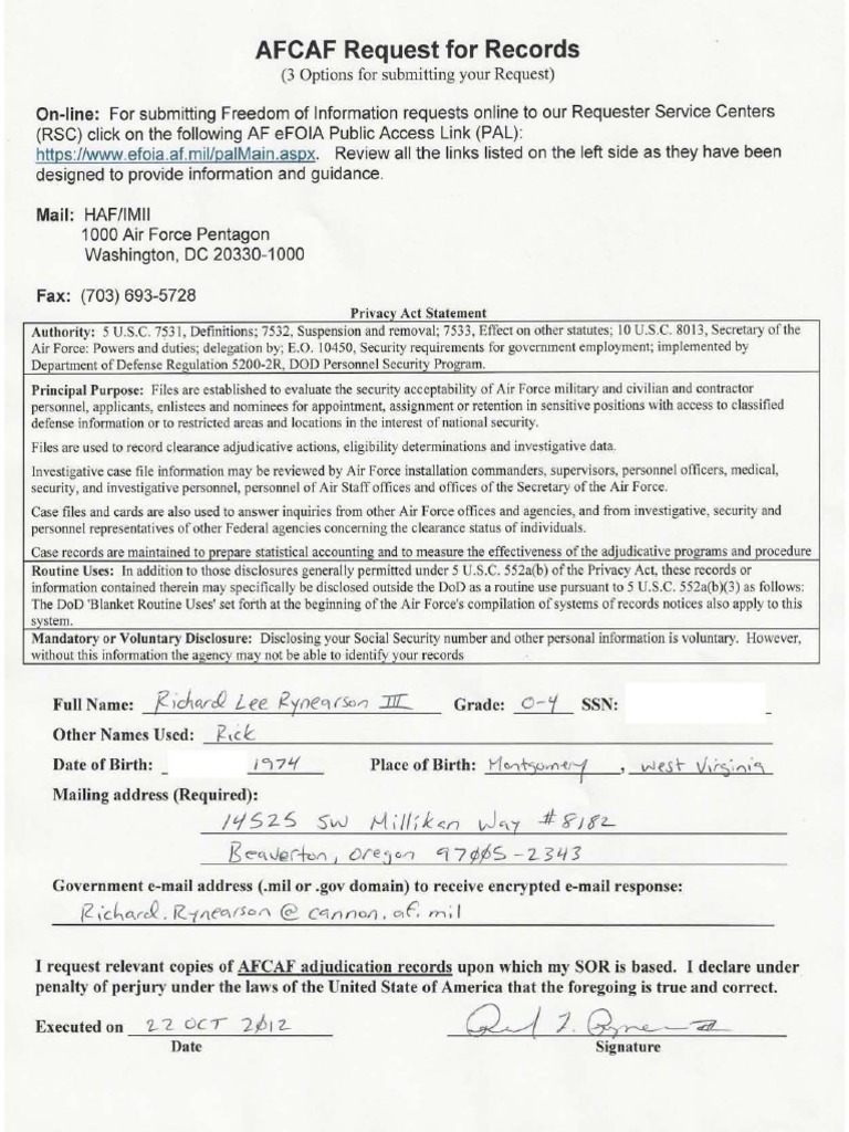 Richard Rynearson AFCAF OPM FOIA | PDF | Freedom Of Information Act ...
