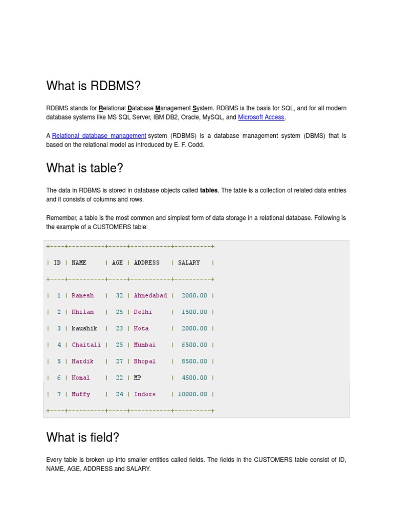 What Is RDBMS?: Microsoft Access Relational Database Management | PDF | Relational Database ...