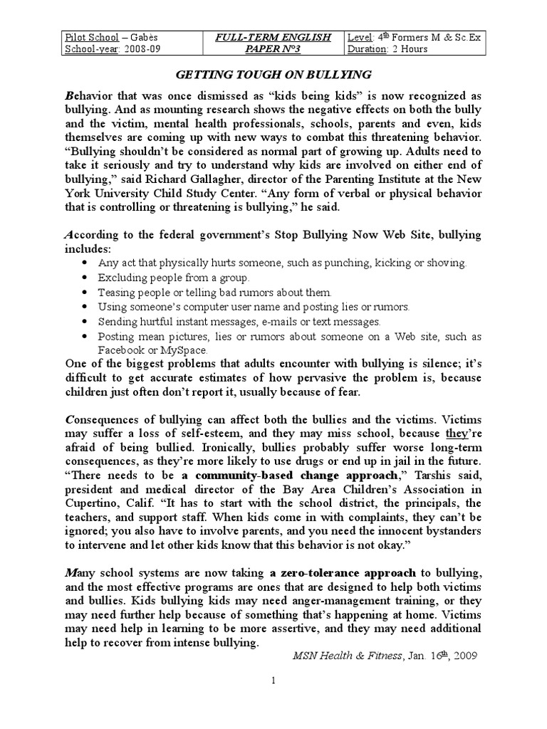 Reading Comprehension About Cyberbullying | PDF | Bullying | Cyberbullying