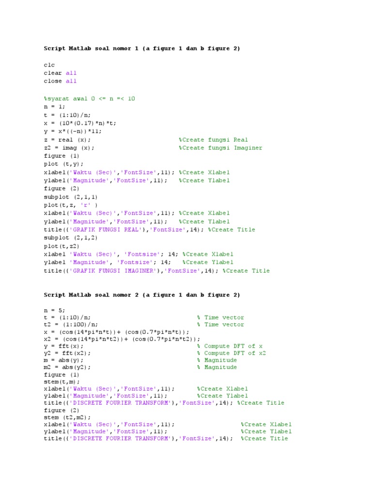 Script Matlab Soal Nomor 1 | PDF
