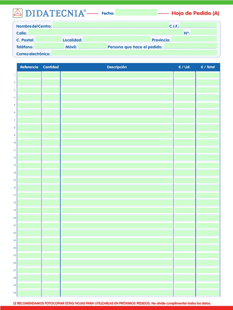 Hoja de Pedido PDF | PDF