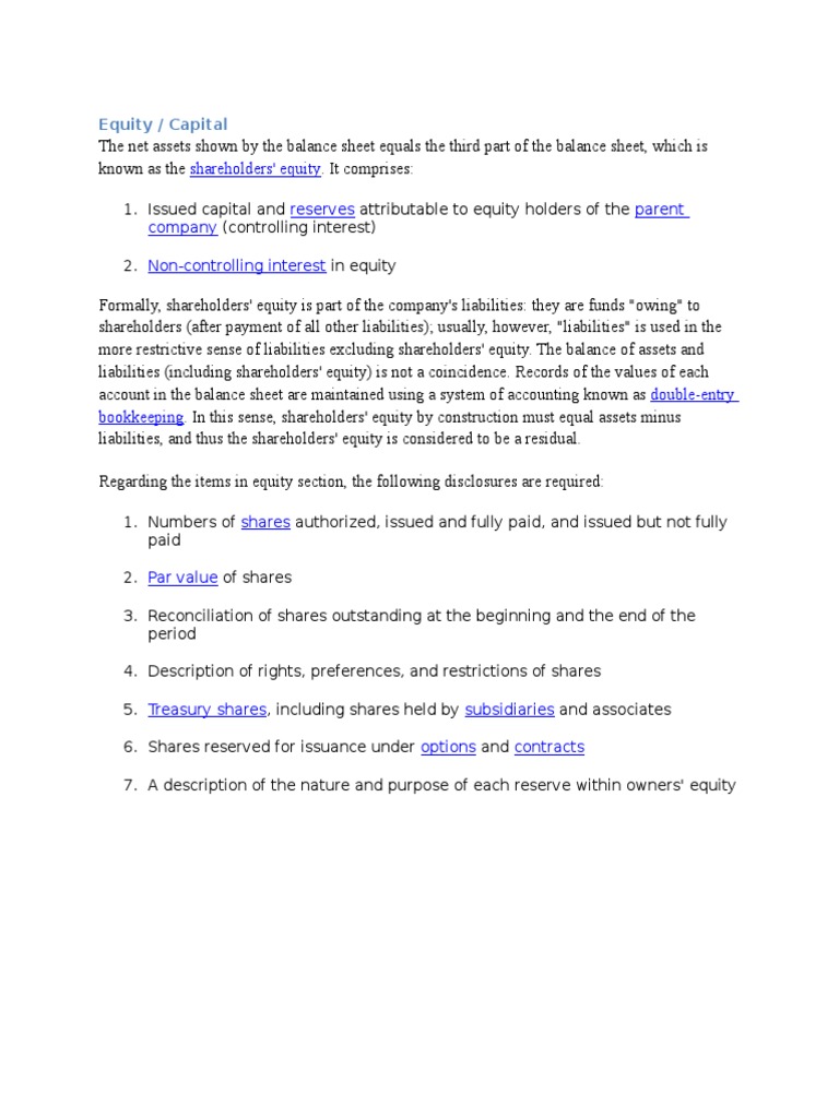 Shareholders' Equity: Reserves Parent Company Non-Controlling Interest ...