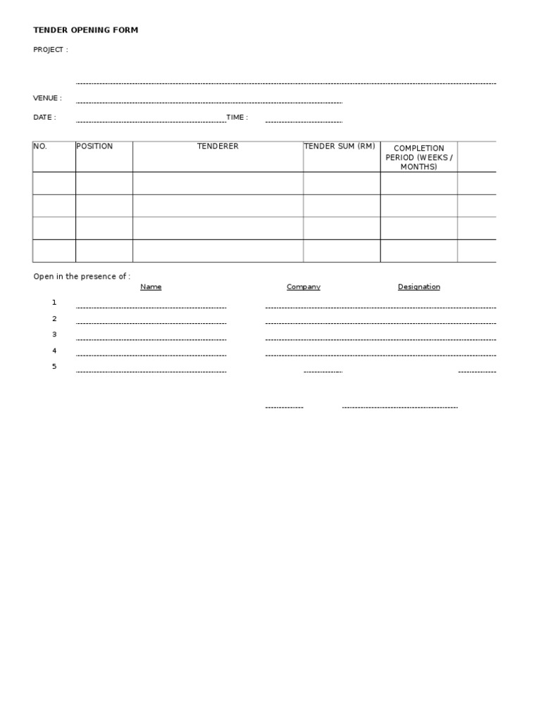 Tender Opening Form: Project | PDF