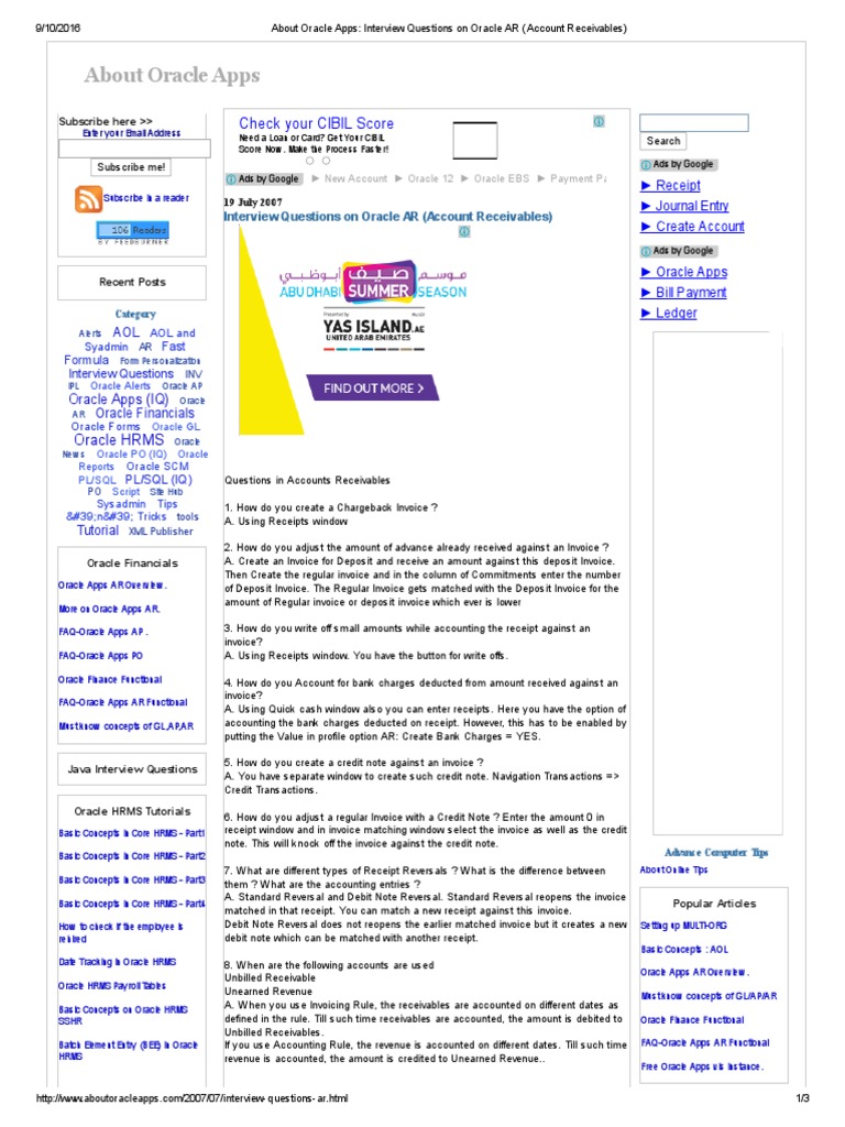 About Oracle Apps Interview Questions On Oracle Ar Account